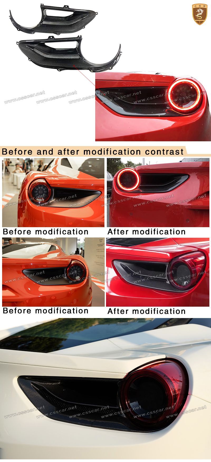 Ferrari 488 carbon fiber capristo style rear lights cover