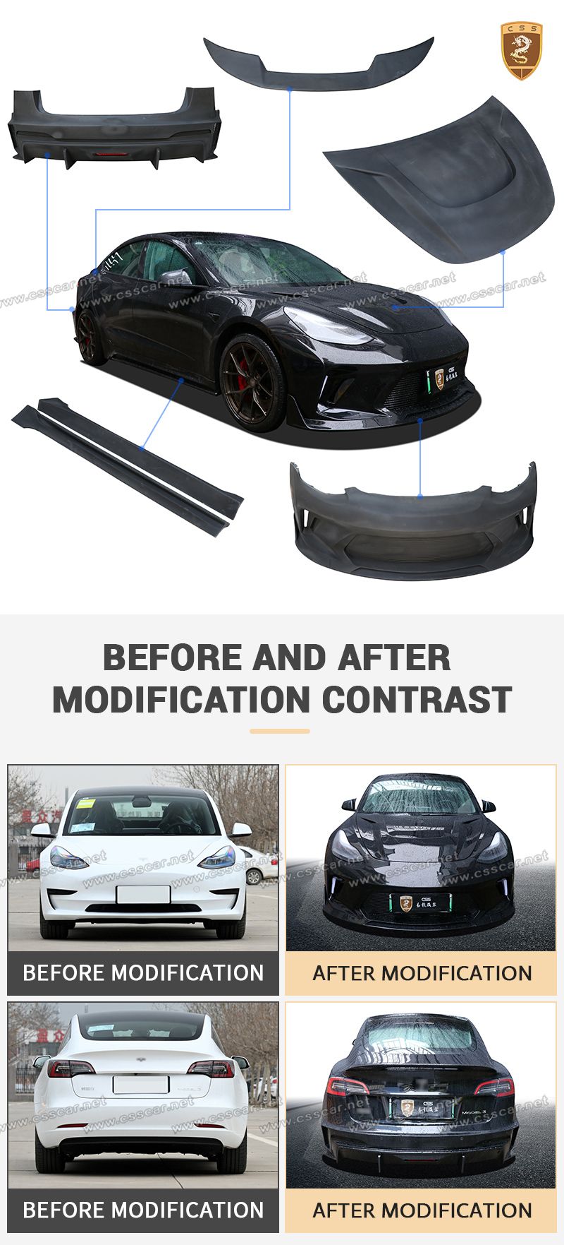 Tesla 3 modified CSS body kit