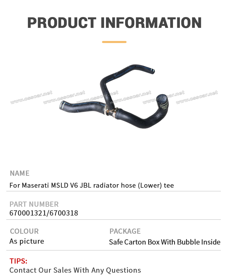 New Arrival OEM radiator hose (Lower) tee For Maserati 670001321/6700318