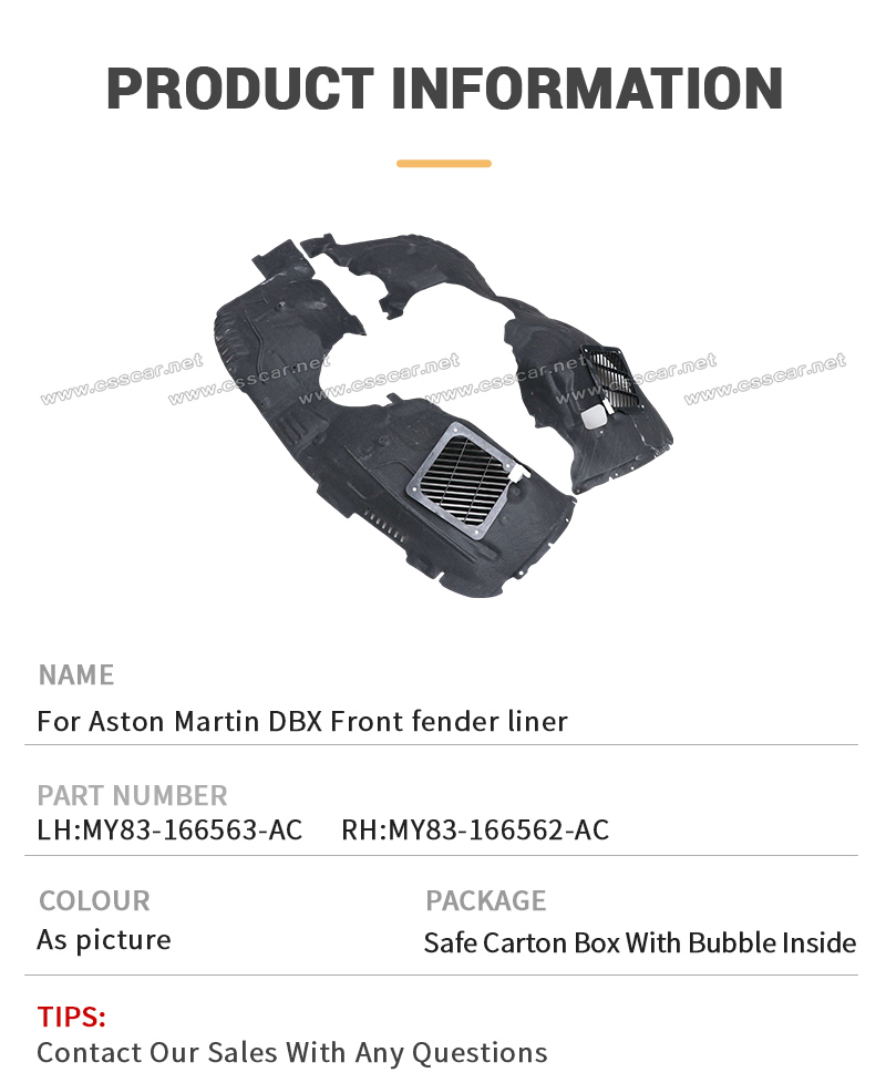 New Arrival OEM Front fender liner For Aston Martin DBX LH:MY83-166563-AC RH:MY83-166562-AC